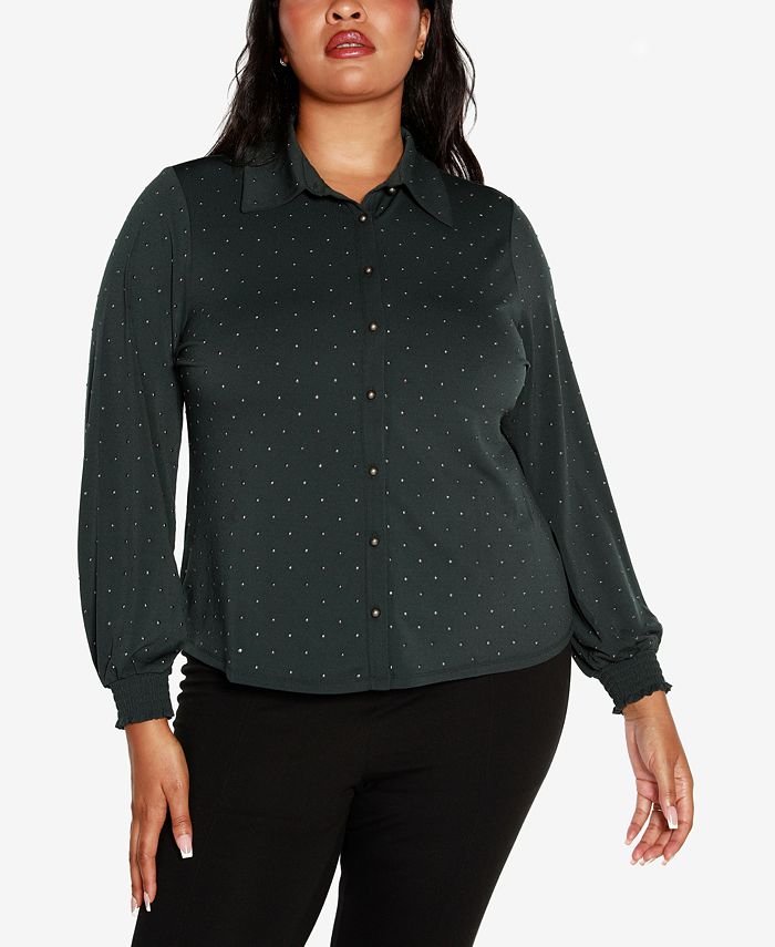 Belldini Black Label Plus Size Embellished Button-Front Top - Macy's