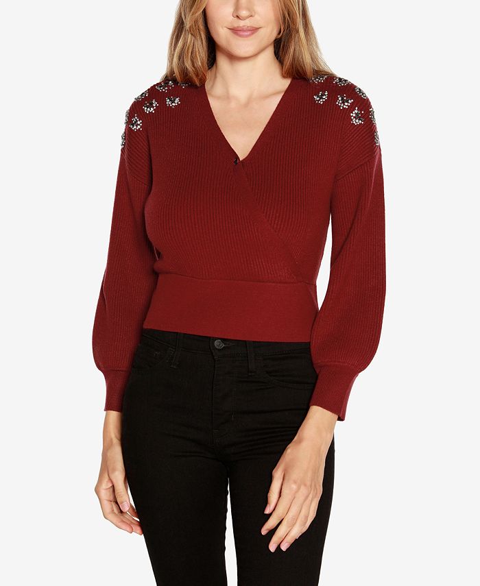 Belldini Black Label Women's Embellished Drop Shoulder Wrap Sweater ...