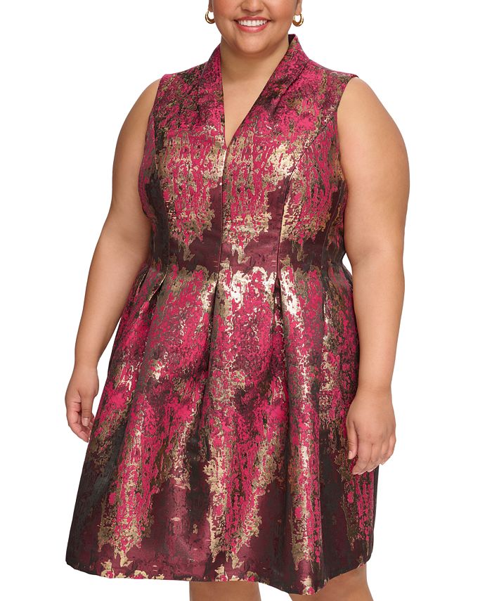 Vince Camuto Plus Size Metallic Fit & Flare Jacquard Dress - Macy's