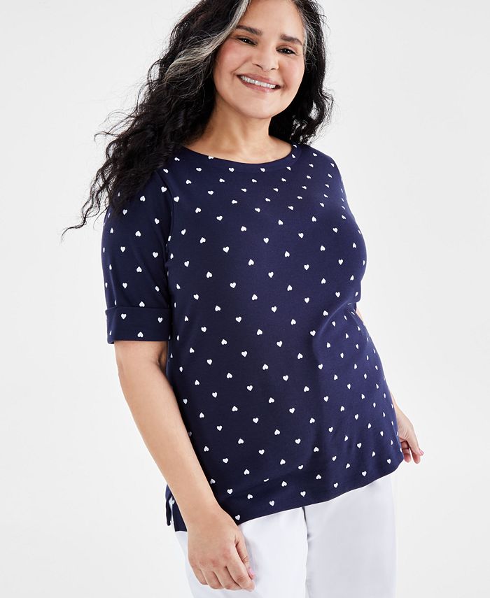 Style & Co Plus Size Printed Elbow-Sleeve Top, Created for Macy's - Macy's