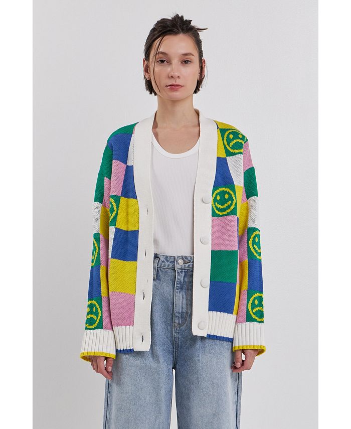 Grey Lab Women's Smiley Colorblock Knit Cardigan - Macy's