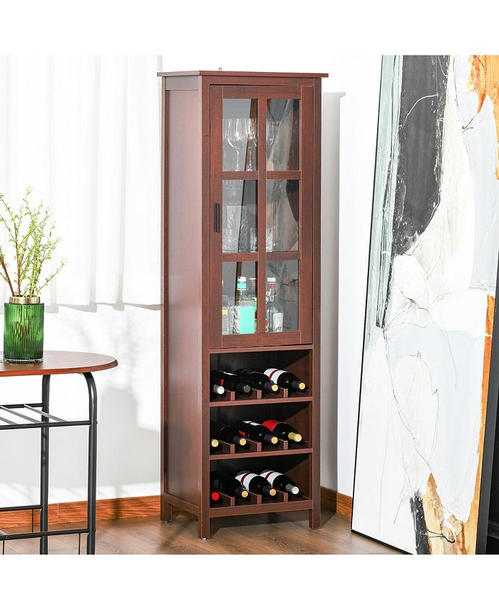 HOMCOM Wine Cabinet Bar Display Cupboard w/ Glass Door and 3 Cubbies ...