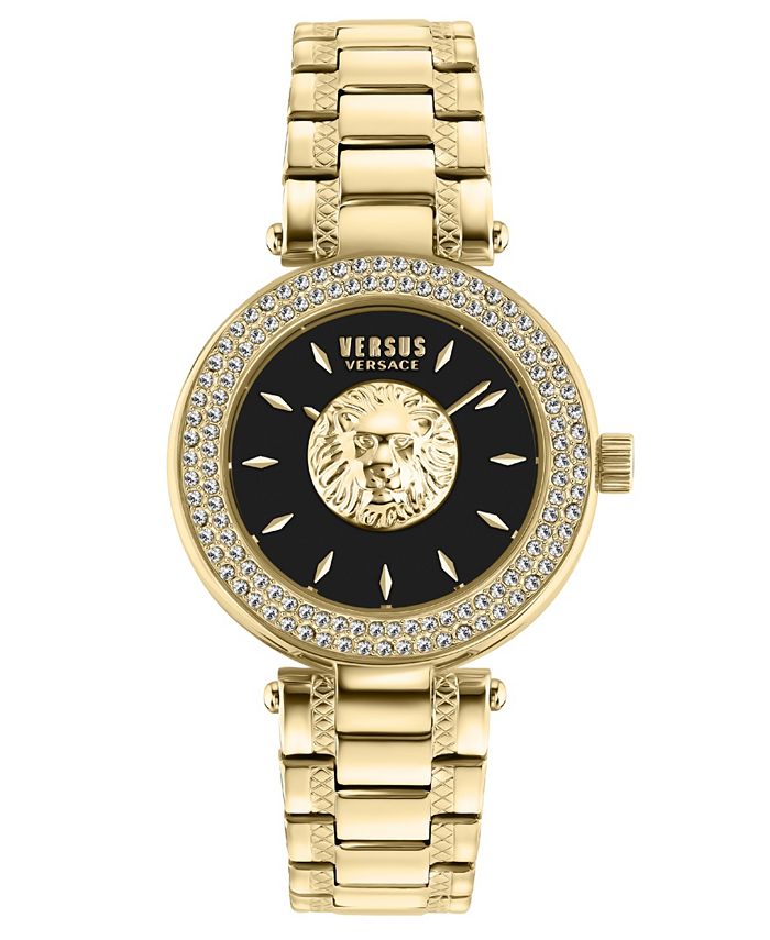Versus Versace Women's 2 Hand Quartz Brick Lane Lion Crystal Gold-Tone ...