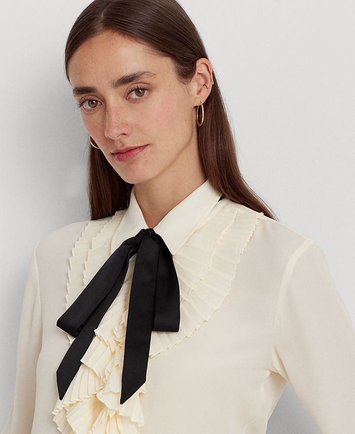 Lauren Ralph Lauren Women's Ruffle-Trim Georgette Tie-Neck Shirt - Macy's