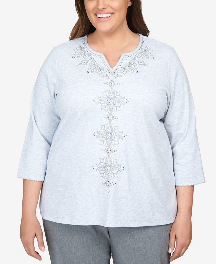 Alfred Dunner Plus Size Point of View Center Scroll Embroidery Top - Macy's