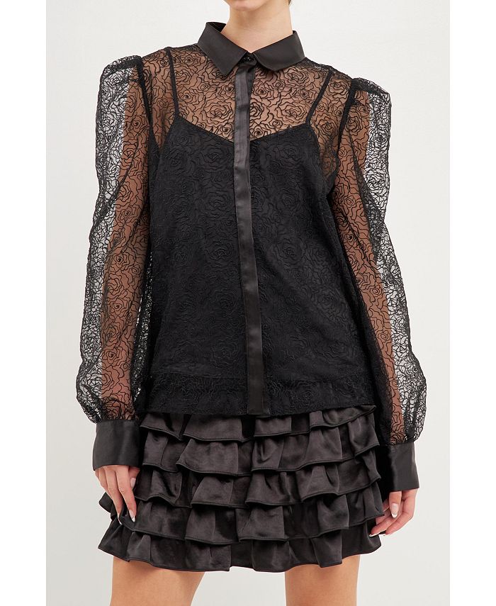 endless rose Women's Embroidered Mesh See Through Top - Macy's