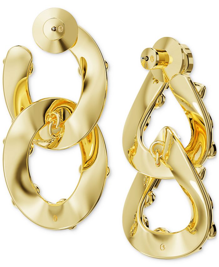 Swarovski Gold-Tone Crystal Bezel Interlocking Hoop Drop Earrings - Macy's