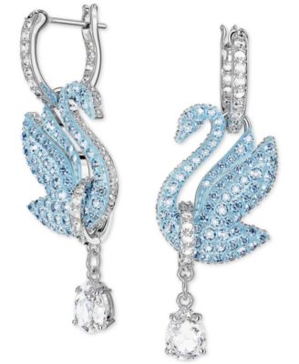 Swarovski Silver Tone Blue White Crystal Iconic Swan Drop Earrings Macy s