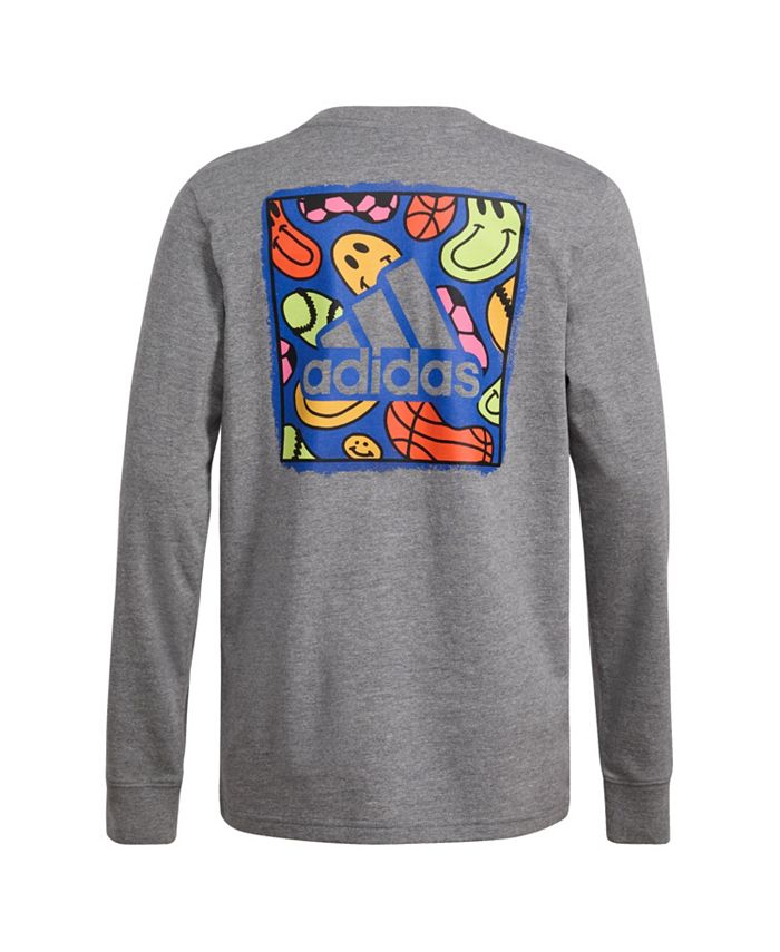 adidas Big Boys Long Sleeve Smiley Sport Heather T-shirt - Macy's