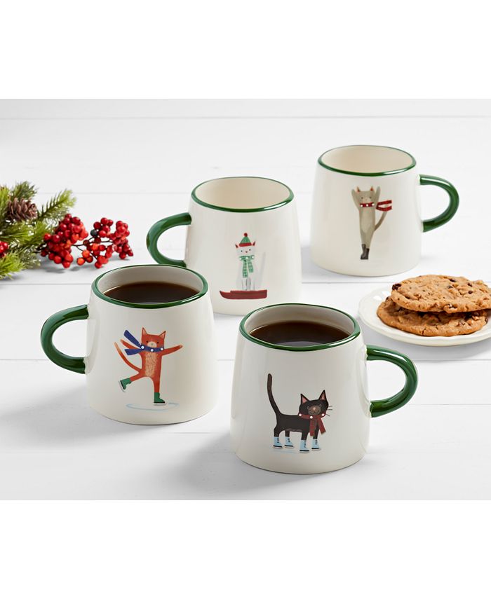 Tabletops Unlimited Furry Christmas Cats Mugs, Set of 4 - Macy's