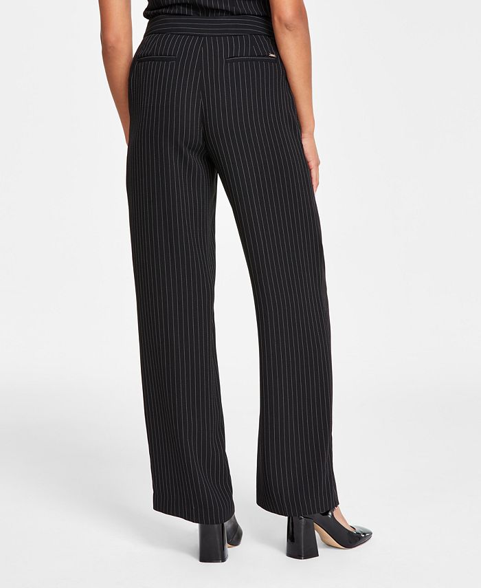 Dkny Womens High Rise Wide Leg Pinstripe Pants Macys