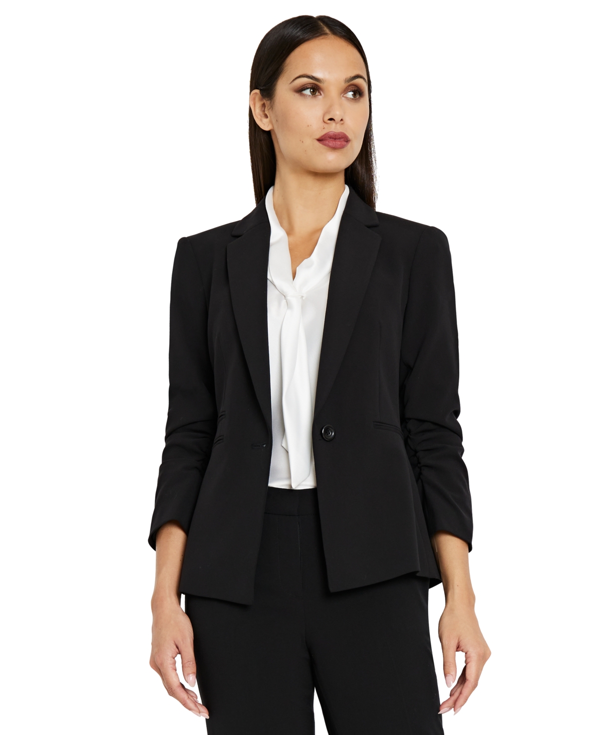 Click here for Tahari Asl Womens Ruched-Sleeve One-Button Blazer... prices