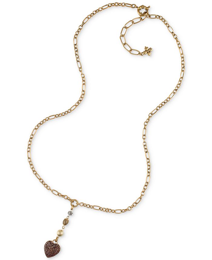 Patricia Nash Two-Tone Bead & Pavé Heart Lariat Necklace, 28" + 3 ...