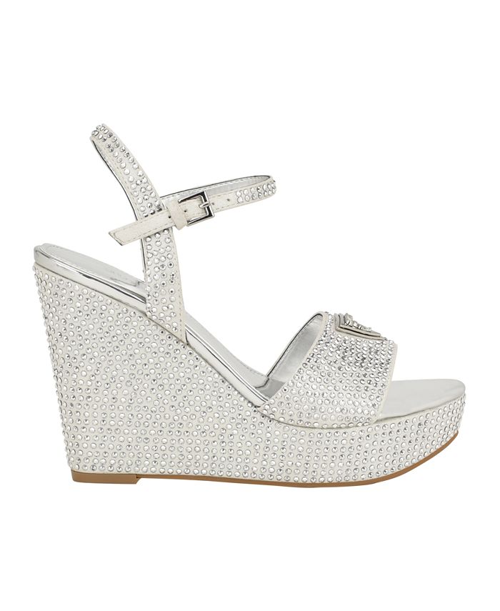 GUESS Women's Hippa Wrapped Platform Two Piece Ornamented Sandals - Macy's