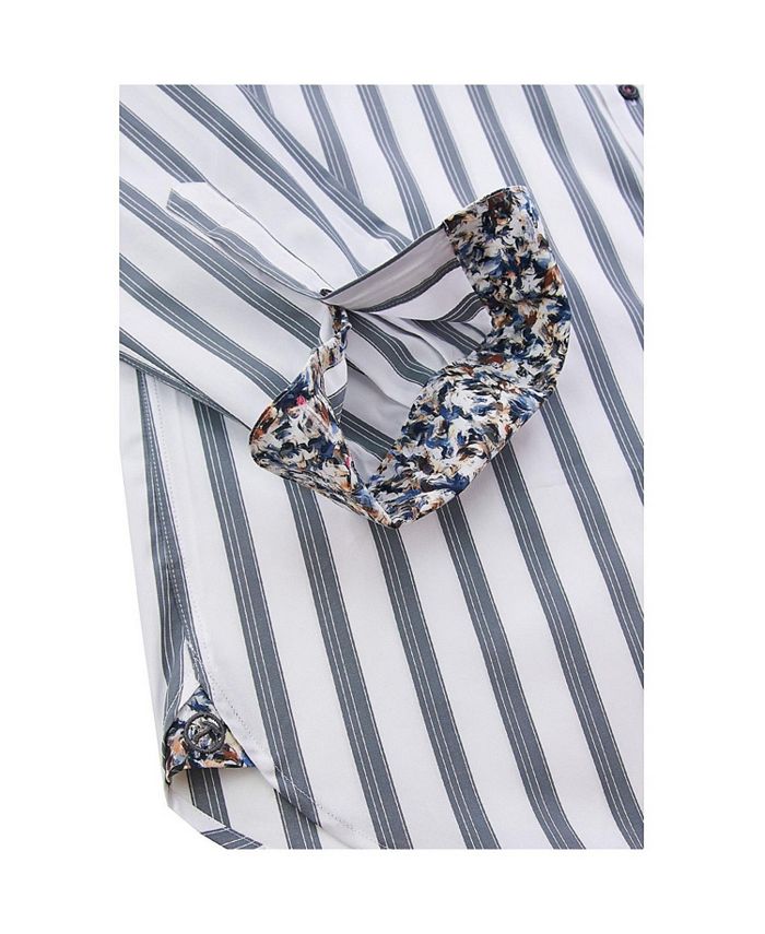 Hammer Made - Men's Cotton Grey Stripe Dress Shirt with Spread Collar ...