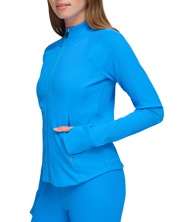 DKNY Women's Ribbed Full-Zip Stand-Collar Jacket - Macy's