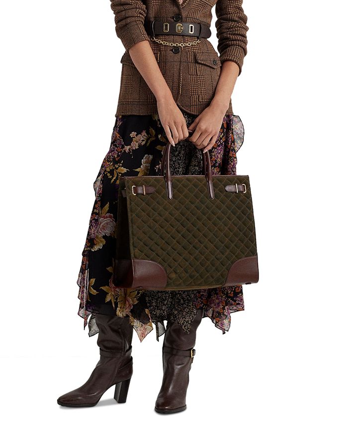 Lauren Ralph Lauren Quilted Suede Devyn Tote Bag - Macy's