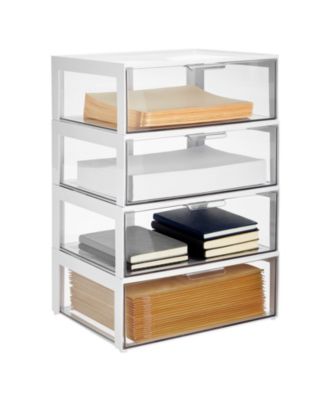 mDesign Plastic Office Storage Stack Organizer with Drawer, 4 Pack ...