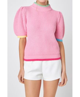 English Factory Women's Color Contrast Puff Sleeve Sweater - Macy's