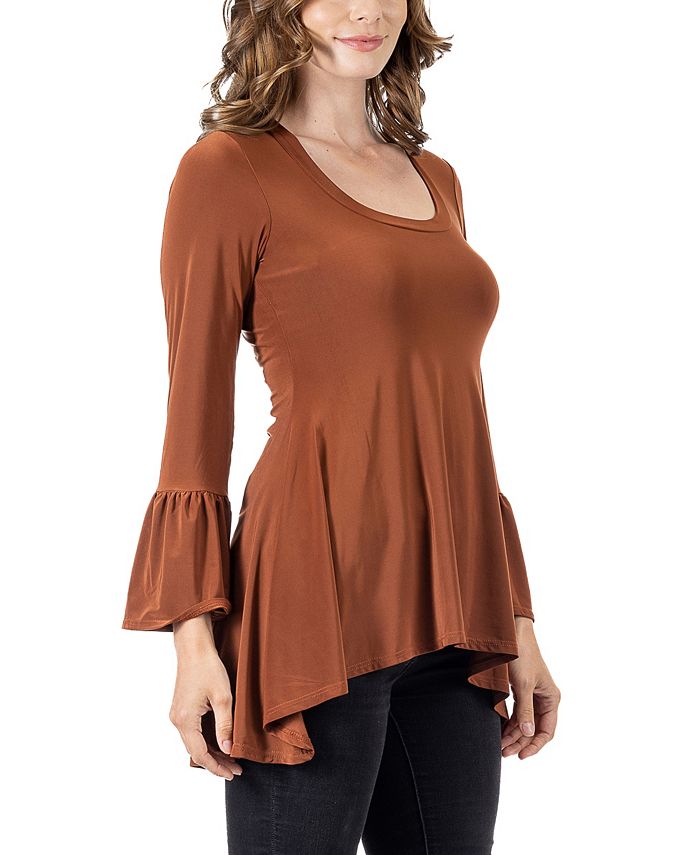 24seven Comfort Apparel Women's Long Bell Sleeve High Low Tunic Top ...
