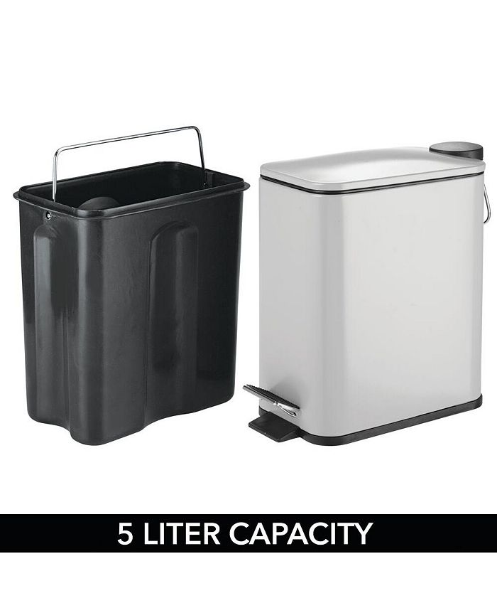 mDesign Slim Metal 1.3 Gallon Step Trash Can with Lid/Liner Bucket ...