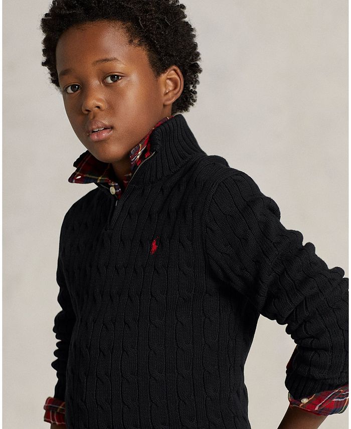 Polo Ralph Lauren Big Boys Cable-Knit Cotton Quarter-Zip Sweater - Macy's
