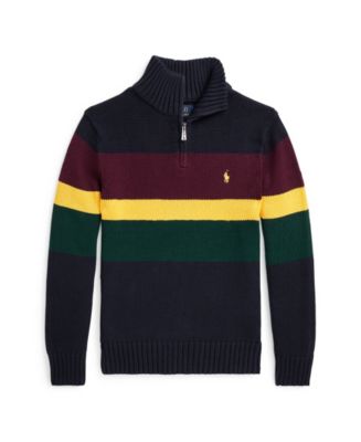 Polo Ralph Lauren Big Boys Striped Cotton Quarter-Zip Sweater - Macy's