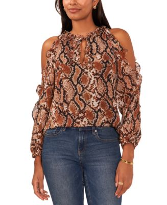 Sam & Jess Women's Tie-Neck Cold-Shoulder Ruffled-Sleeve Top - Macy's