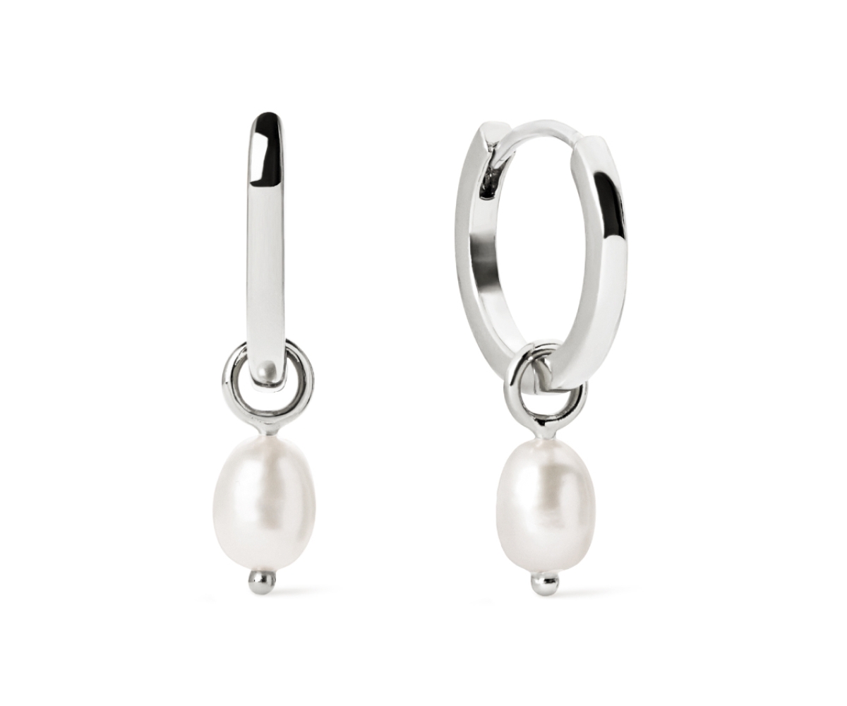 Click here for Ana Luisa Pearl Huggie Hoops - Frida Silver - Silv... prices