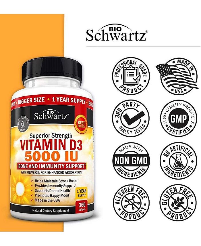 BioSchwartz Vitamin D3 5000 IU (125 mcg) Natural Immune Support ...