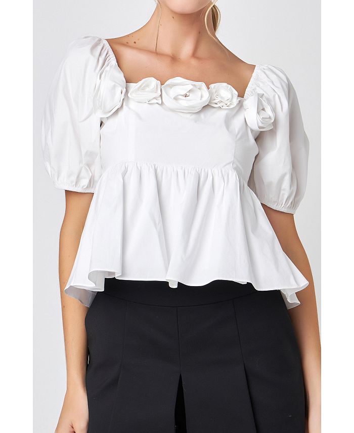 English Factory Women's Poplin Corsage Top - Macy's