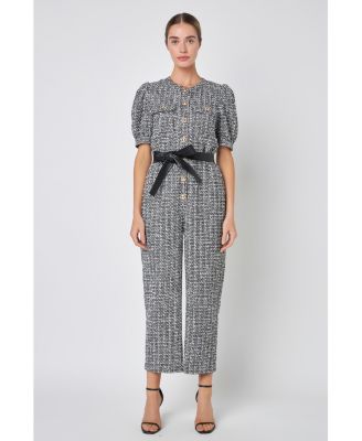 English Factory Women's Tweed Puff Sleeve Jumpsuit - Macy's