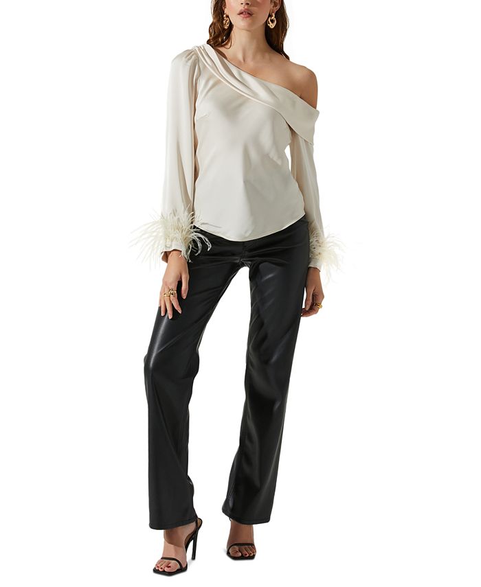 ASTR the Label Women's Dawn One-Shoulder Feather-Cuff Top - Macy's