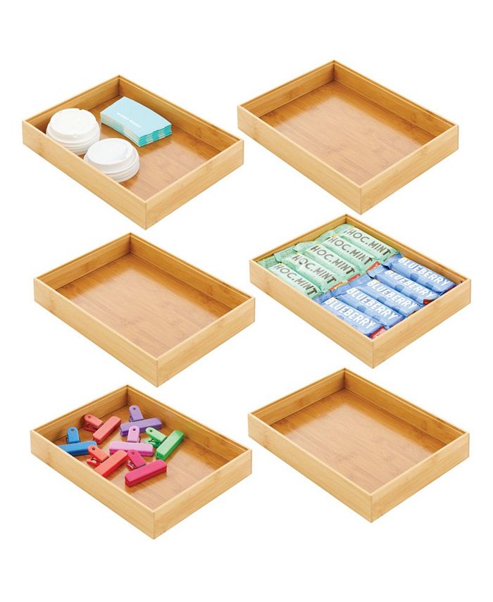 mDesign Bamboo Stackable Kitchen Drawer Organizer Bin Box Tray, 6 Pack ...