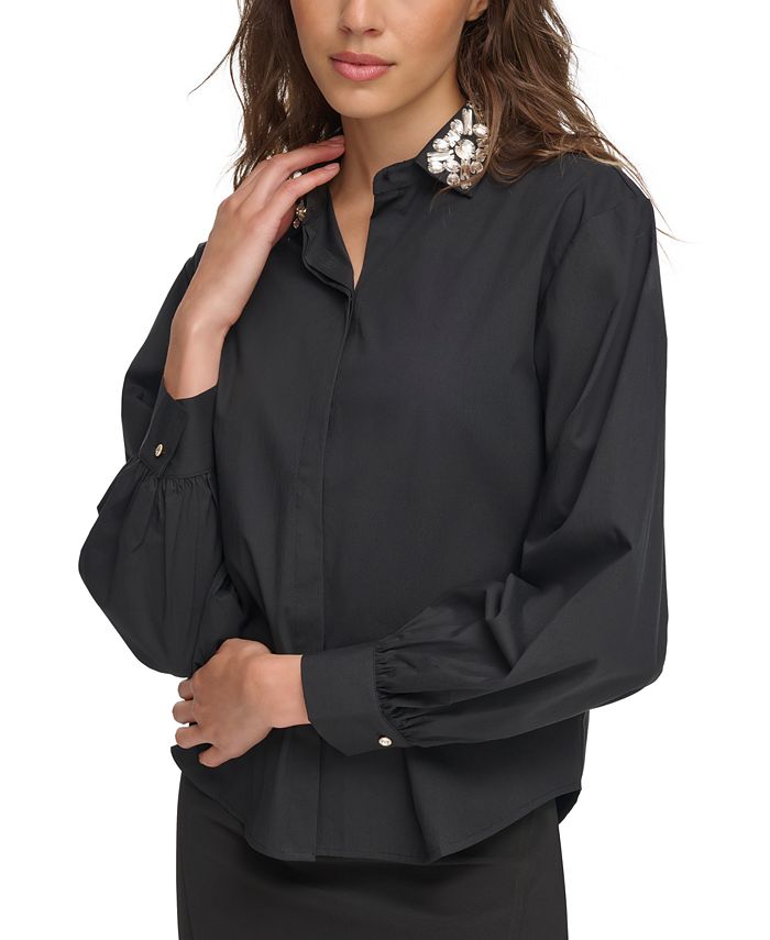 Donna Karan Women's Embellished-Collar Shirt - Macy's