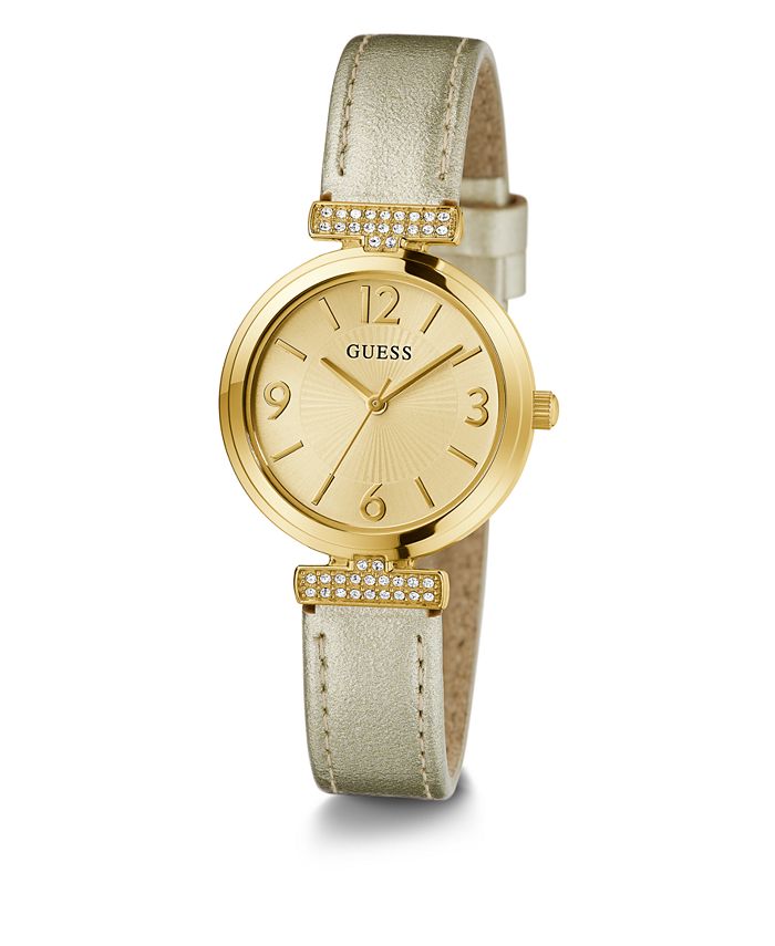 GUESS Women's Analog Gold-Tone Leather Watch 28mm - Macy's