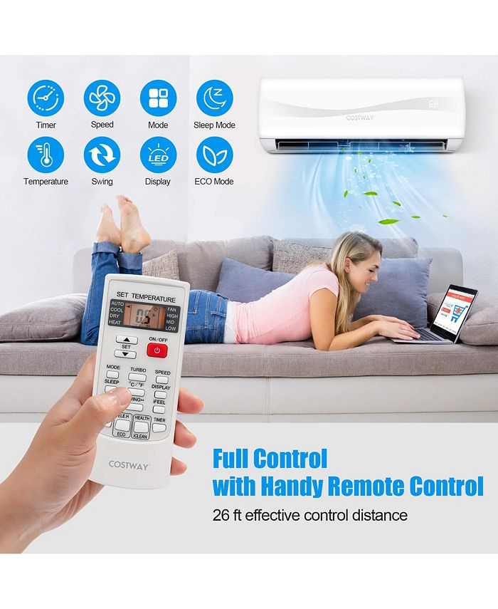 Costway 9000 BTU Split Air Conditioner & Heater Wall Mount AC Unit with ...