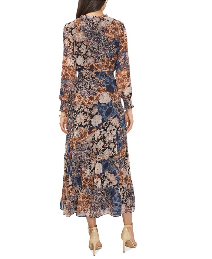 MSK Women's Tie-Neck Smocked-Waist Tiered Maxi Dress - Macy's