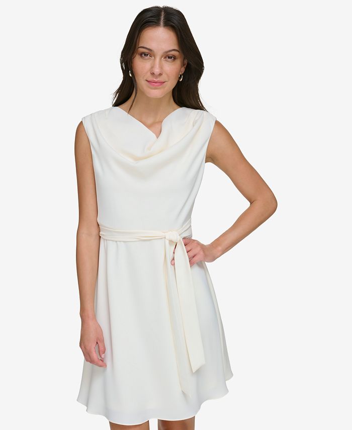 DKNY Women's Drapey Cowlneck Sleeveless Belted Dress - Macy's