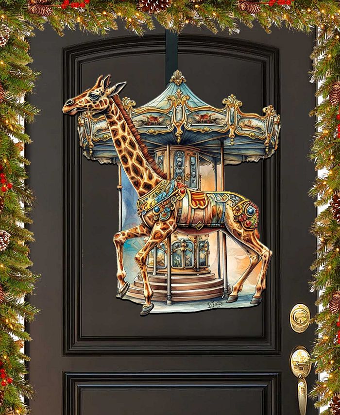 Designocracy Carousel Giraffe Christmas Wooden Door Decor Wall Decor G ...