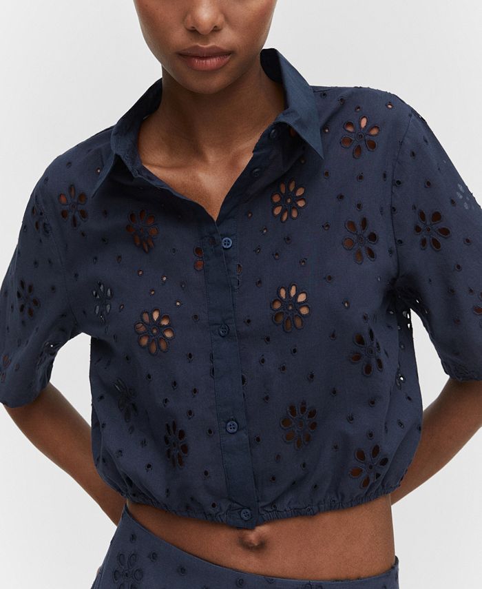 MANGO Women's Embroidered Crop Top - Macy's