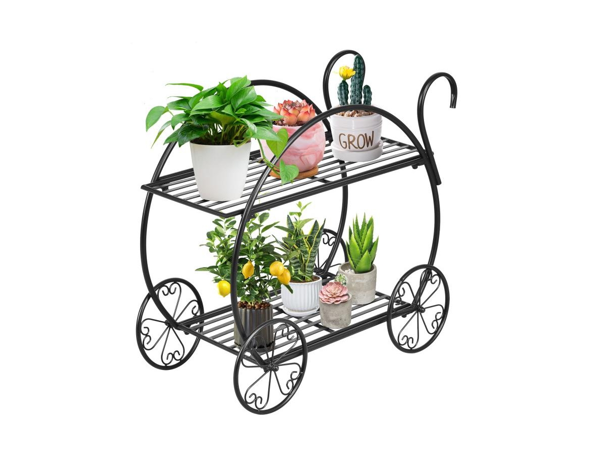 Click here for Heavy Duty Metal Flower Cart Plant Stand - Black prices