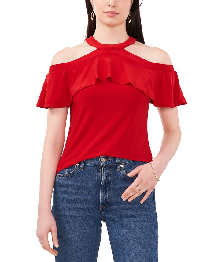 Sam & Jess Ruffled Cold-Shoulder Top - Macy's