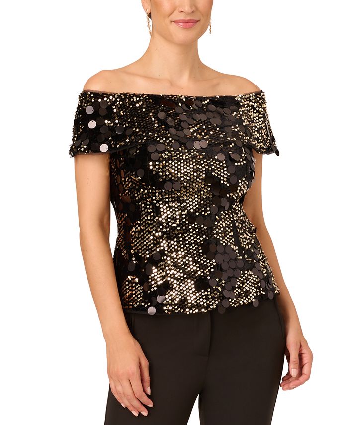 Adrianna Papell Women's Velvet Sequin Off-The-Shoulder Top - Macy's