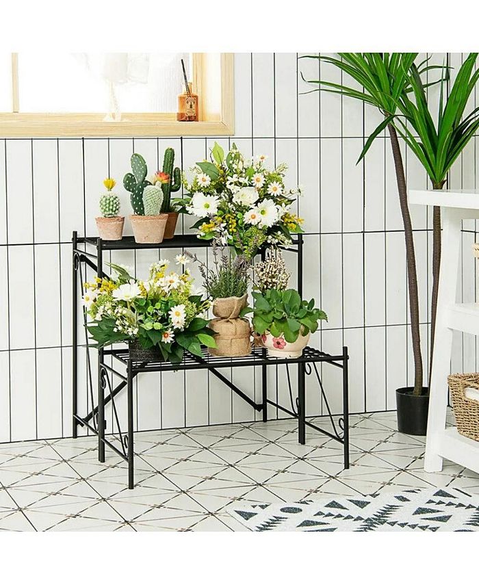 Slickblue 2-Tier Stair Style Metal Plant Stand for Indoor and Outdoor ...