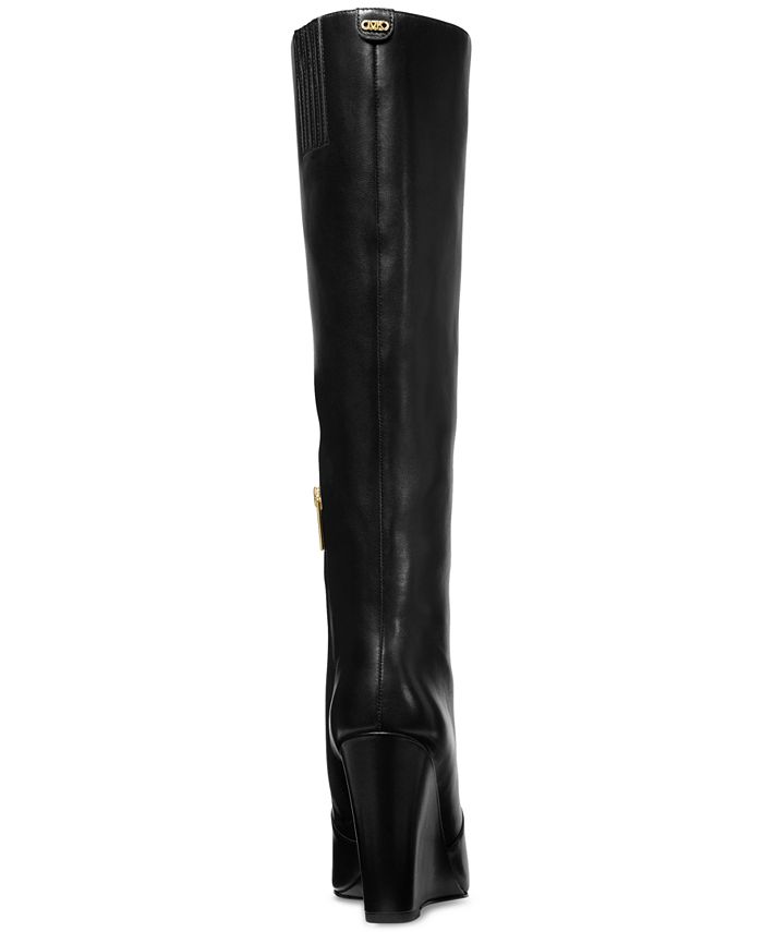 Michael Kors Women's Isra Leather Side-Zip Wedge Tall Boots - Macy's