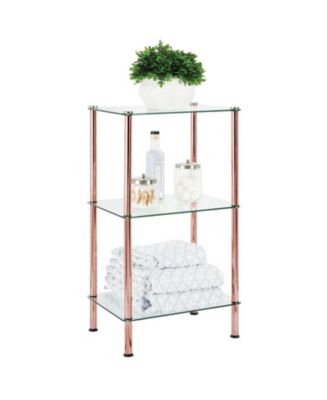 mDesign Metal/Glass 3-Tier Storage Tower w/ Open Glass Shelves - Clear ...