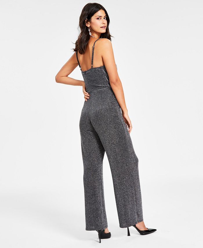 Bar III Women's Cowl Neck Metallic-Knit Jumpsuit, Created for Macy's ...