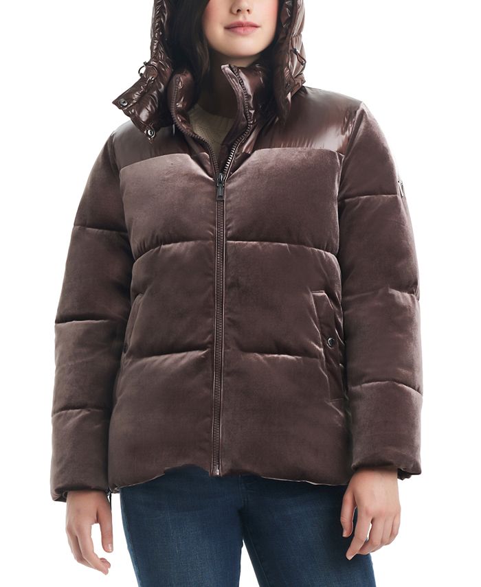 Vince Camuto Women's Velvet Hooded Puffer Coat - Macy's