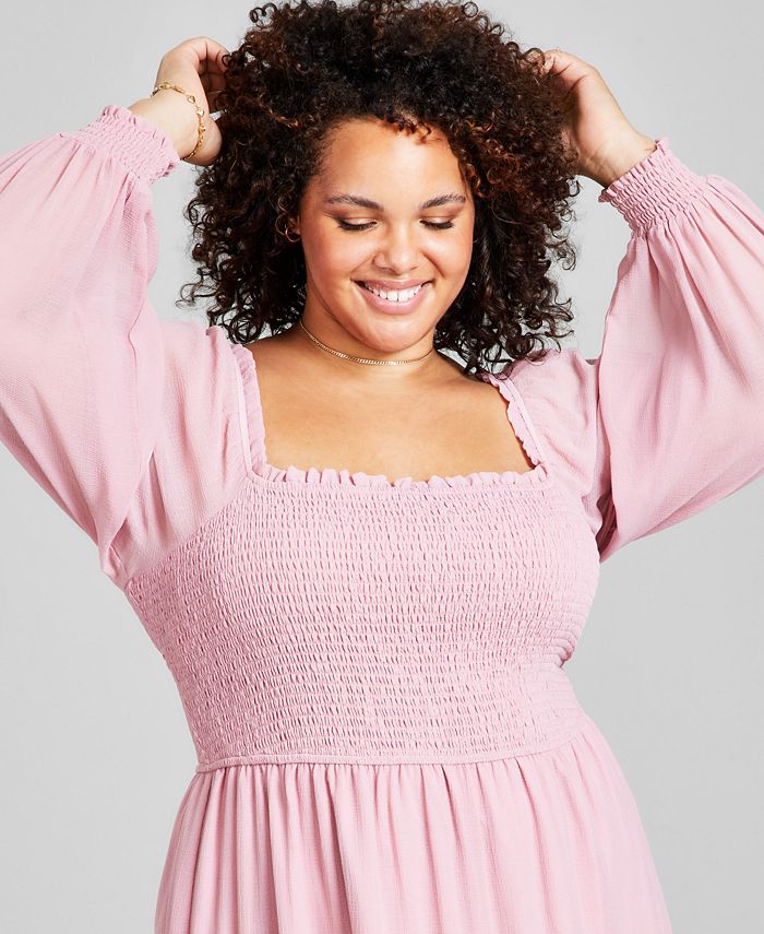 And Now This Plus Size Square-Neck Long-Sleeve Dress - Macy's